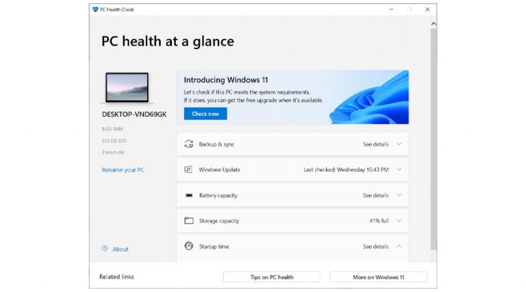 Download PC Health Check app to install Windows 11